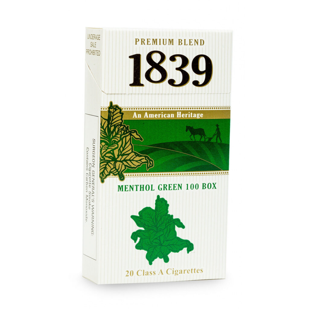 1839 Menthol Green 100 Box of 10 packs - Hello Cigarettes